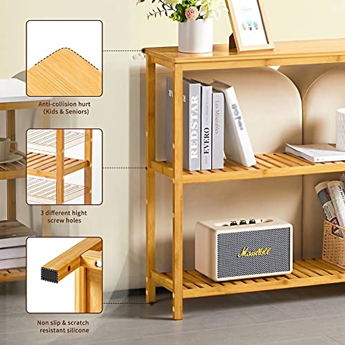 SINWANT Narrow Console Table,Bamboo Sofa Table with 2 Mesh Shelves,Entryway Table Foyer Table for Hallyway,Front Hall,Couch,Living Room,Kitchen etc. Long Console Tables for Entryway,39.4 inch