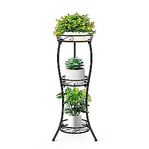 KMOTASUO 3 Tier Tall Metal Plant Stand, 35 Inch Plant Stands Indoor Outdoor, Rustproof Iron Flower Pot Stand Holder Display Rack for Corner Patio Garden Balcony Living Room(Black)