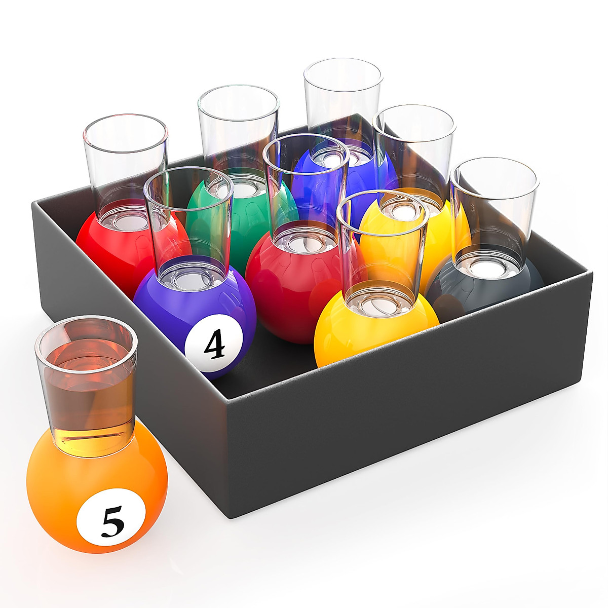 Billiards Pool Ball Shot Glasses, Set of 9 - Fairly Odd Novelties - Fun Sports Bar Drinking Gift Pack, Multicolor,1 ounce