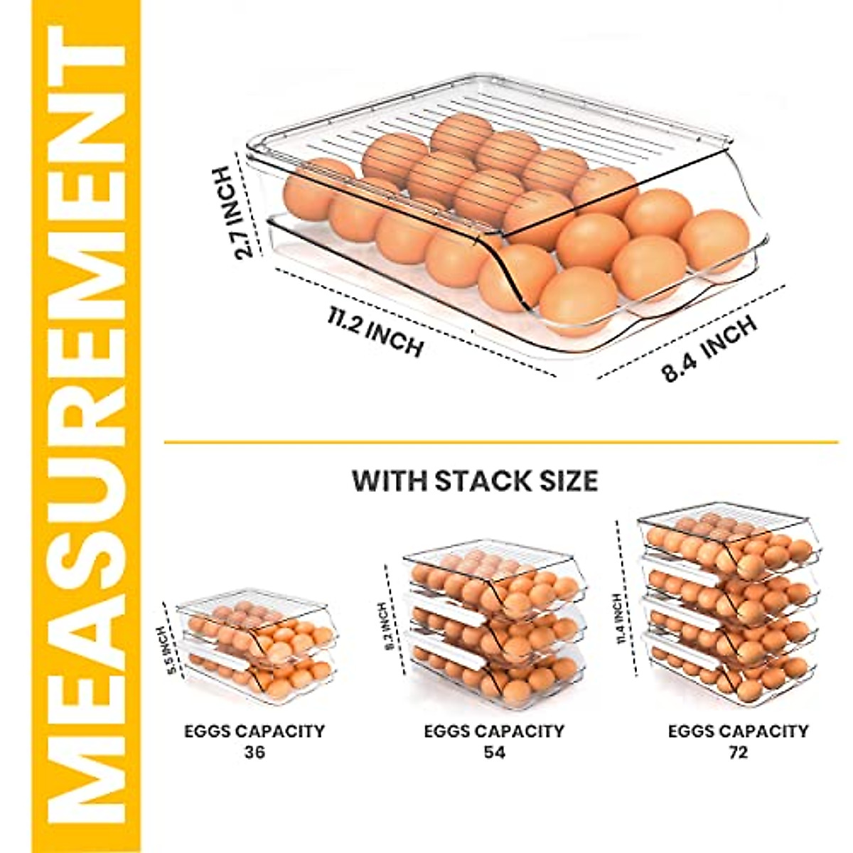 Utopia Kitchen Rolling Egg Container for Refrigerator with Lid - Pack of 2 Stackable Plastic Egg Holder for Refrigerator - Terrazo Egg Tray for Refrigerator or Fridge Organizer