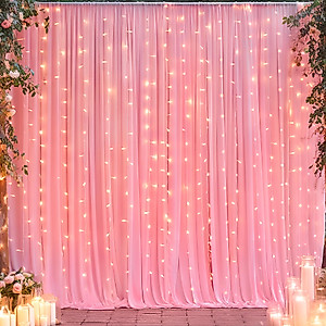 Pink Backdrop Curtain for Parties Baby Shower Wrinkle Free Pink Photo Curtains Backdrop Drapes Fabric Decoration for Weddings Birthday Party 5ft x 7ft,2 Panels