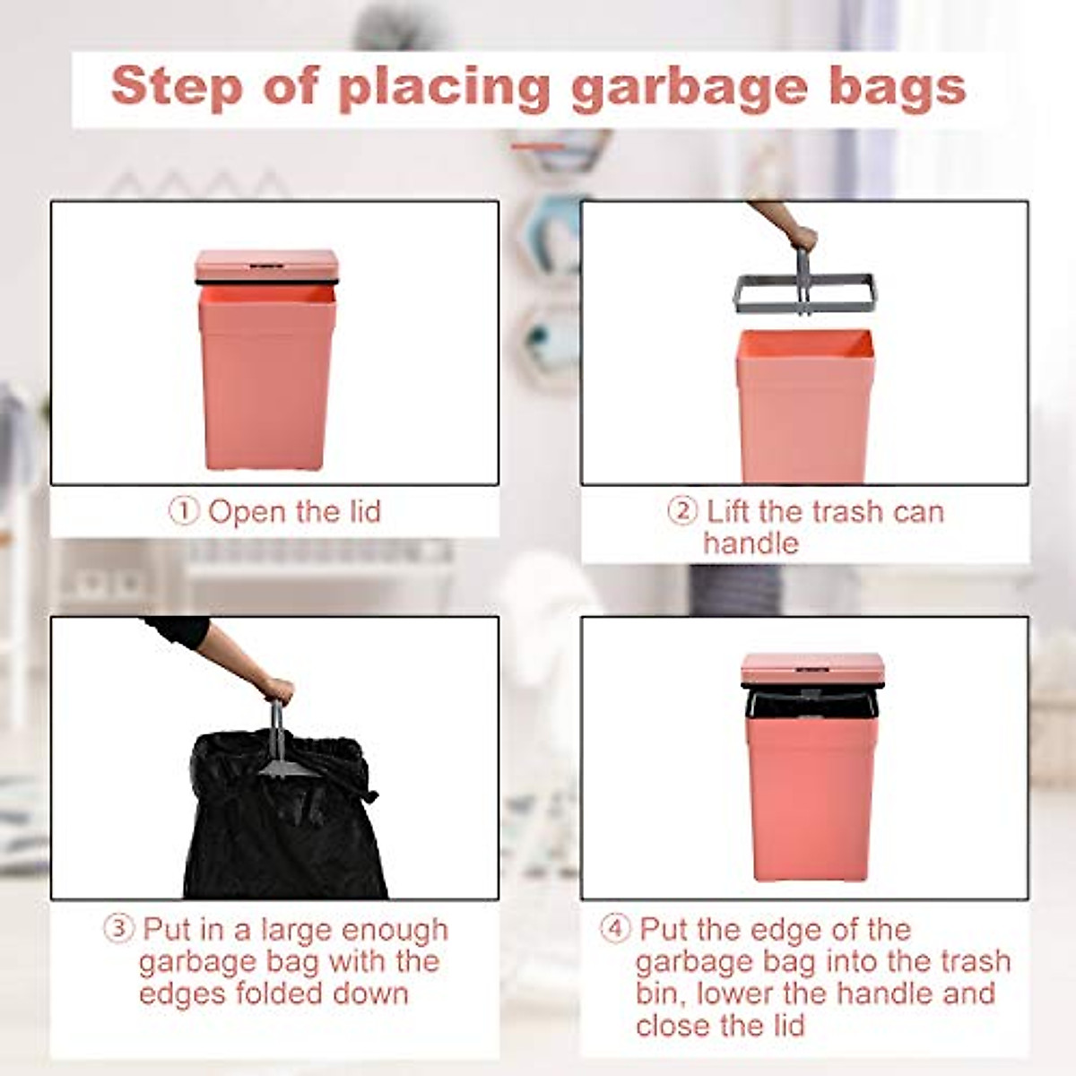 Dkeli Automatic Trash Can 13 Gallon Kitchen Trash Can for Bathroom Bedroom Home Office High-Capacity Plastic Touch Free Garbage Can with Lid Waste Bin 50 Liter, Pink