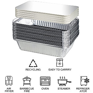 MOACOCK 50 Pack Aluminum Pans with Lids, 2.25lb Foil Pans with Board Lids, Disposable Take Out Food Containers, Foil Pans for Meal Prep Freezer Cooking Baking