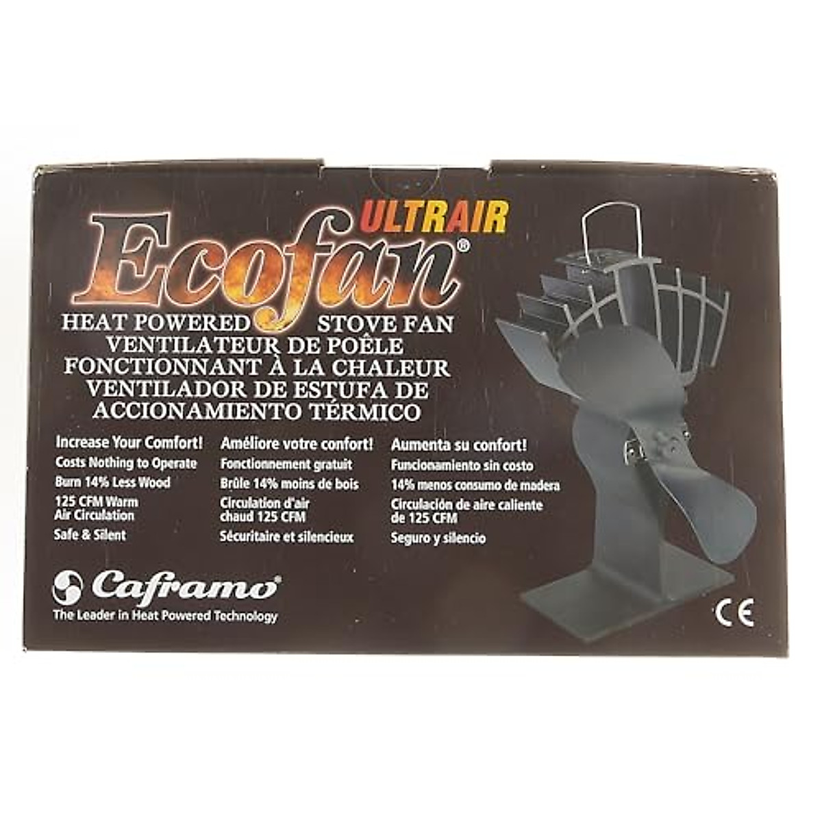 Ecofan® UltrAir, Classic Styled, Heat Powered Wood Stove Fan, 125 CFM, 810CAXBX, Mid-Sized, 7.9" Blade, Black