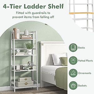 COSTWAY 4-Tier Ladder Shelf, 47.5'' Bamboo Plant Stand Rack, Freestanding Bookshelf, Multifunctional Plant Display, Storage Shelves, Flower Stand Rack Holder for Living Room Balcony, Bedroom (White)