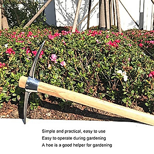 Natudeco Garden Pick Mattock Hoe 450MM Pickaxe Hoe Mini Pick Hoe Dual-Purpose Hand Cultivator Short Claw Rake Agricultural Digging Tools with Wooden Handle for Bonsai Garden Farming Flower Planting