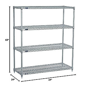 4-Shelf Wire Shelving Unit, Silver Finish, 24"W x 30"L x 63"H