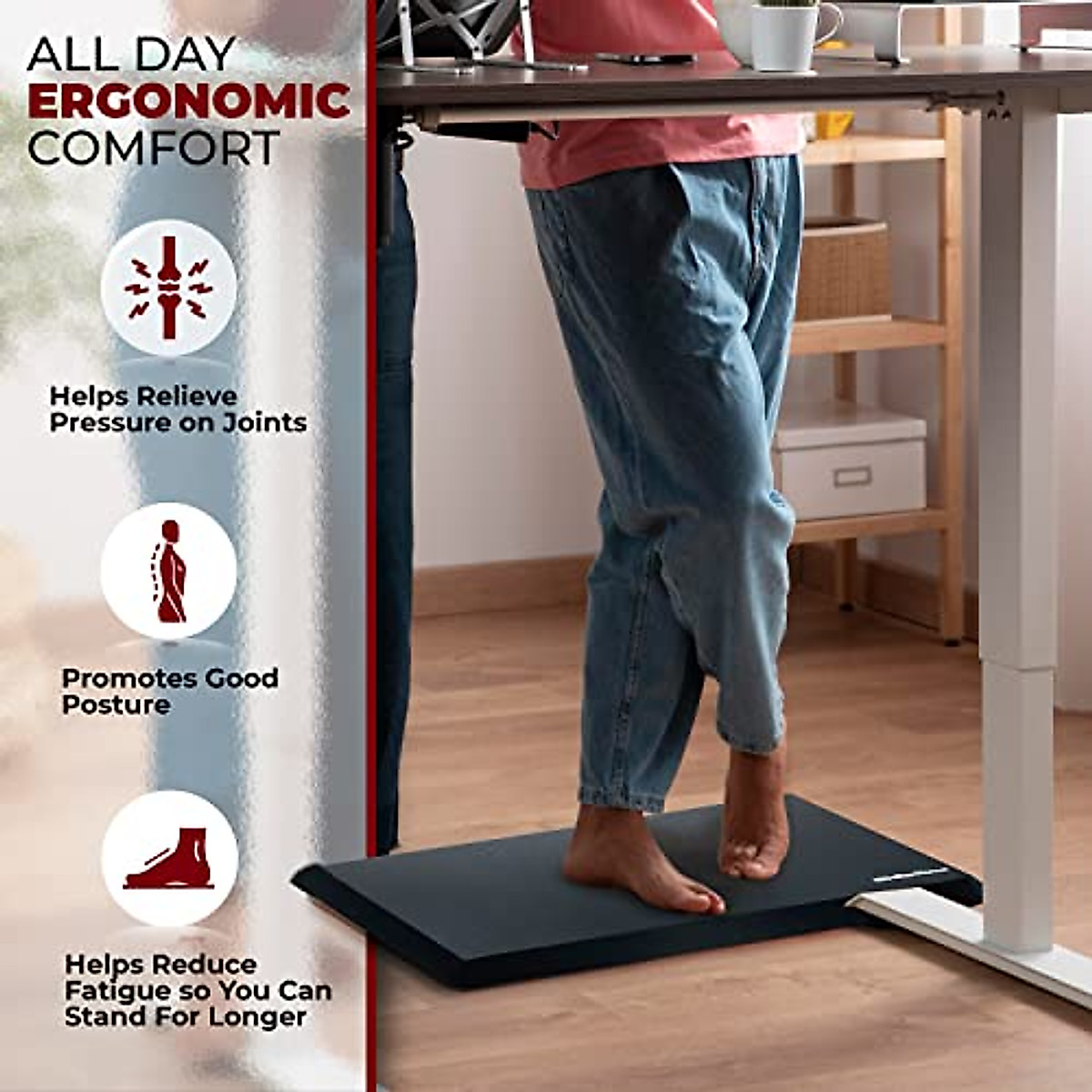 Mueller Anti Fatigue Mat, 3/4" Thick, Waterproof 20x35 Kitchen Mats for Floor, Anti-Slide Standing Desk Mat & Office Floor Mat, Heavy Duty PVC Ergonomic Foam Mat, Black Leather-Look Design