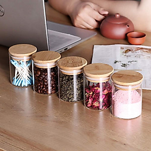 Tzerotone Glass Jars Set,Upgrade Spice Jars with Wood Airtight Lids and Labels, 6oz 12 Piece Small Food Storage Containers for Home Kitchen, Tea, Herbs, Sugar, Salt, Coffee, Flour, Herbs, Grains…