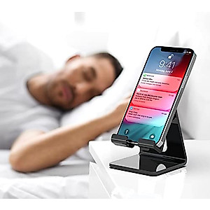 Crpich Acrylic Cell Phone Stand, Portable Phone Holder, Black Phone Stand for Desk, Compatible with Phone 13 12 Pro Max Mini 11 Xr 8 Plus SE, Switch, Android Smartphone, Pad, Tablet, Desk Accessories