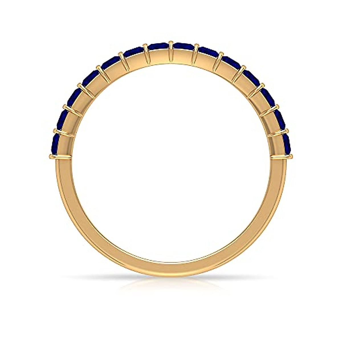 Rosec Jewels Certified Sapphire Half Eternity Band, AAA Quality, Natural Blue Sapphire Princess Cut Wedding Ring - Ready to Gift, 14K Yellow Gold, Size:US 10.00