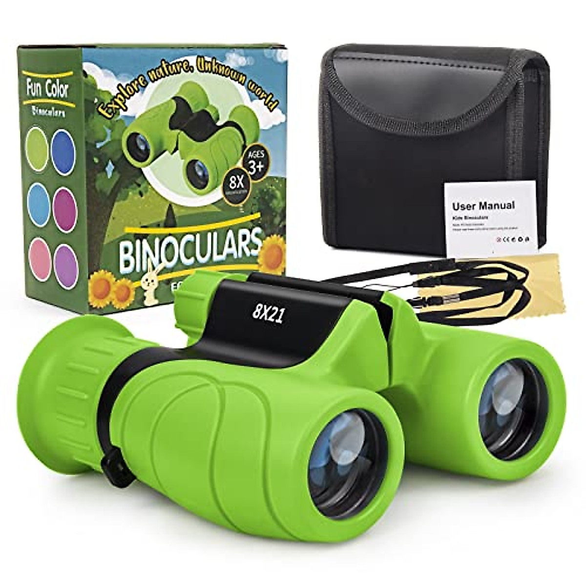 Binoculars for Kids, Gifts for 3-12 Year Boys Girls, Compact Kids Binoculars 8x21 High-Resolution for Bird Watching, Camping, Exploration, Hiking, Hunting, Sports Events and Safari Park (Green)
