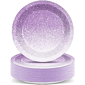 ZOIIWA 48PCS Ombre Purple Party Plates Gradient Pastel Purple Paper Plates Party Decorations Light Purple Sprinkle Dessert Plate Tableware for 48 Guests Women Birthday Wedding Tea Party Supplies