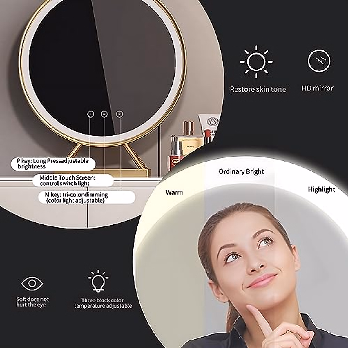 ZGNBSD Luxury Makeup Vanity Table - Makeup Table with Drawers, Stool & Smart Mirror | Elegant Bedroom Vanity Set for Glamorous Beauty