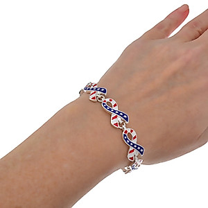 PammyJ USA American Flag Ribbon Bracelet Red White Blue