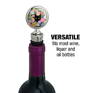Black Cat Hiding in Spring Flowers Wine Bottle Stopper