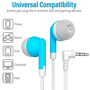 RedSkyPower 10 Pack Multi Color Kid's Wired Earbud Headphones, Individually Bagged, Disposable Earbuds Ideal for Students in Classroom Libraries Schools, Bulk Wholesale