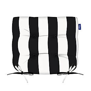 INFBLUE Pack of 2 Outdoor Indoor Tufted Seat Cushions, 19" x 19" U-Shape Cushions for Wicker Chair Seat,Patio Cushions, Furniture Dinning Chair Pad (Wicker cuhions, Black Stripe)