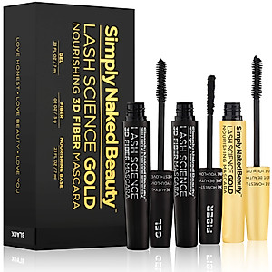 3D Black Mascara for Volume & Length - Eyelash Growth Nourishing Base, Black Mascara Gel & Dry Fibers to create 3D Lengthening Effect. Non-Toxic & Cruelty Free by Simply Naked Beauty
