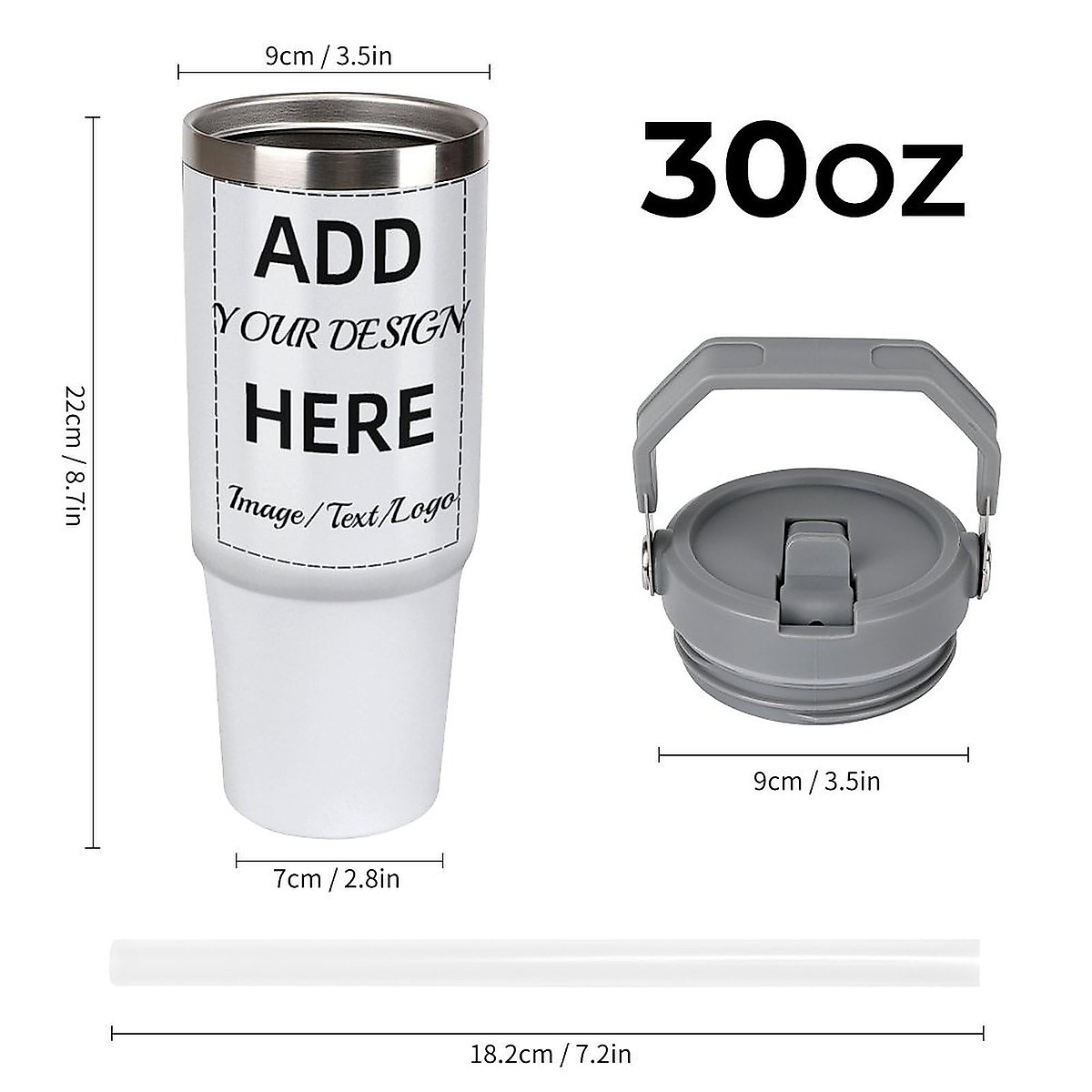 Personalized Tumbler with Handle|Custom Coffee Tumbler with Lid and Straw|Design Your Own Text/Photo Car Cup Holder|Stainless Steel Cup for Gym/Work/Travel Mug Gift for Women&Men(30oz)