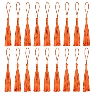 VAPKER 30 Pieces Dark Orange Tassels 13cm/5-Inch Silky Handmade Soft Mini Tassels Floss Bookmark Tassels with 2-Inch Cord Loop for Jewelry Making, DIY Projects, Bookmarks