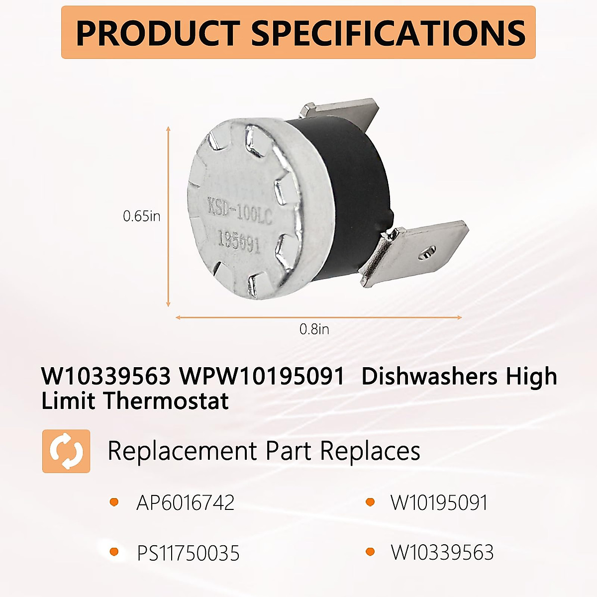 W10339563 Thermostat Replacement for Whirlpool Dishwashers W10195091 WPW10195091 PS11750035 Compatible with Multiple Models