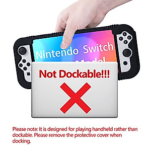 Teyomi Silicone Case for Nintendo Switch OLED with 2 Game Cards Slots, [Kids Friendly] Shockproof Protective Cover with Tempered Glass Screen Protector, Ergonomic Grip Case for Switch OLED, Black