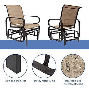 Outdoor Patio Glider Chair,Metal & Mesh Swing Rocking Lounge Comfortable Chair, for Outside Lawn,Backyard,Porch,Balcony,Pool, Brown