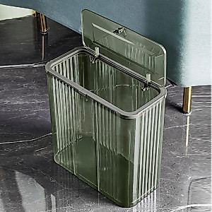 Aiabaleaft Transparent Trash Can Bathroom Trash Cans with Lids Plastic Slim Waste Basket with Press Top Lid 3.9 Gallon/15L Clear Garbage Can for Bathroom, Bedroom,Office (Transparently Green)