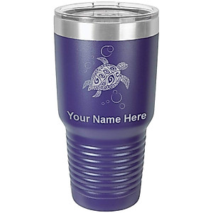 LaserGram 30oz Vacuum Insulated Tumbler Mug, Hawaiian Sea Turtle, Personalized Engraving Included (Dark Purple)