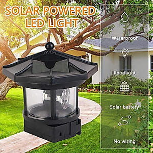 Rotatable Outdoor Solar Powered Light, YeLukk 360 Degree Rotating Miniature Garden Led Light Towers,Waterproof Lighthouse Yard Decor,Metal Lamp for Home/Courtyards/Lawns/Balconies Porch Decor
