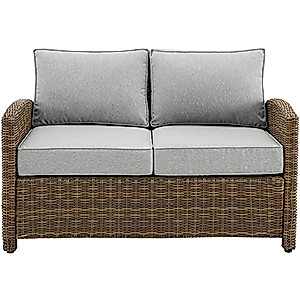 Crosley Furniture Bradenton Wicker Outdoor Loveseat, 2-Person Patio Couch for Porch, Deck, Backyard, Brown with Gray Cushions