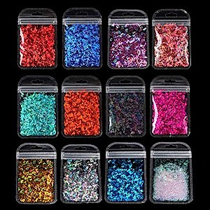 IOOOFU Alphabet Holographic Letters Chunky Resin Fillers DIY Nail Art Resin Supplies Epoxy Resin Fillers for DIY Mixed Sequins 12 Colors Glitters
