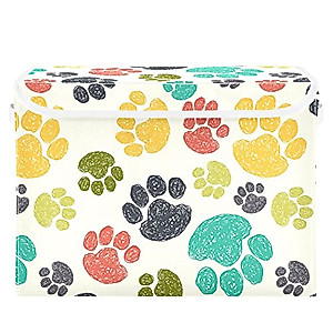 Gredecor Storage Basket Bins with Lid Colorful Doodle Dog Paw Storage Boxes Organizer with Handle 16.5"x12.6"x11.8" Large Collapsible Storage Cube for Toys Bedroom Nursery Home