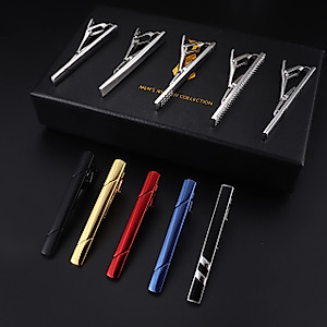 CASSIECA 10 Pcs Tie Clips for Men Classic Tie Bar Set for Regular Ties Necktie Wedding Business Clips with Gift Box