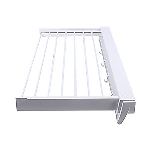 GNJINX Collapsible Wall Mounted Clothes Laundry Drying Rack - 7 Drying Rods with Towel Bar and Hooks, Space-Saver for Bedrooms Bathrooms Laundry Room Patios and Balcony - Easy to Install, White
