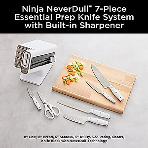 Ninja K12007WHBN NeverDull 7-Piece Prep Knife System, Essential, High Carbon Stainless Steel, Built-in Sharpener, White