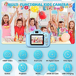 JCC Children Camera for Girls/Boys, Portable Selfie Toy Camera for Toddlers Age 3-12 Year Old,20MP 1080P HD Digital Video Camera with 32GB SD Card for Kids Birthday Christmas Festival Gifts (Blue)