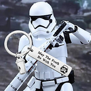 FOTAP Coffee Charm Keychain May The Froth Be With You keychain Storm Trooper Gift Barista Gift (Wars Coffee Keychain)