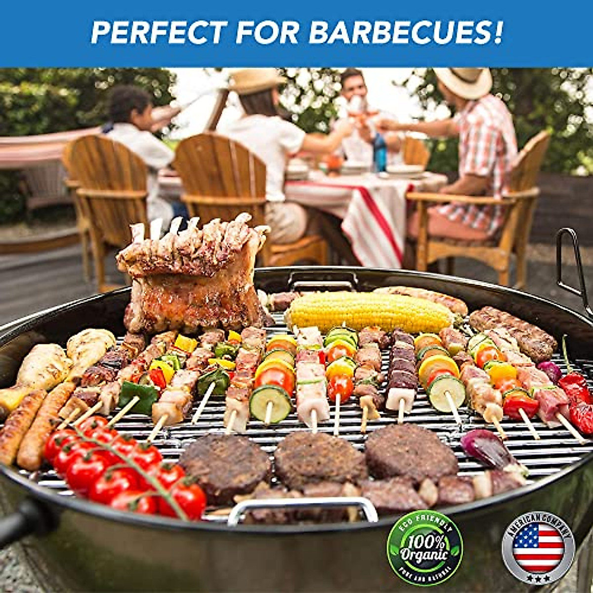Reusable Natural Bamboo Skewers for BBQ, Kabob, Appetizer, Chocolate Fountain, Crafting, Party - 16 Inch Kebab BBQ Sticks & Skewer Wooden Skewers (100 PCS) - Thick Ideal for Grilling