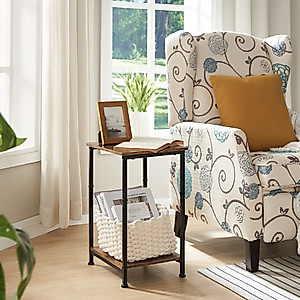 Somdot Side Table, 3 Tier End Table with Storage Shelf for Sofa Couch, Nightstand Bedside Table for Living Room Bedroom, Easy Assembly - Rustic Brown/Black