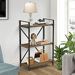 Industrial Small Bookshelf Bookcase Solid Wood 3 Tier Storage Rack Shelf for Small Space, Kitchen, Bathroom, Living Room, Office, 24.5" L x 13" W x 37" H
