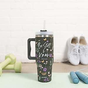 Love in Faith | Stainless Steel 40oz Tumbler with Handle | Vacuum Insulated | Faith-Based Christian Gifts | Be Still