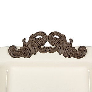 23.75-Inch Long Cream Ceramic Tray with Acanthus Leaf Styled Metal Handles