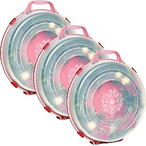 HOMZ Set of 3 Holiday Wreath Plastic Storage Containers, Holds Up to 24” Diameter, Secure Latching Lid and Easy Grip Handle, Stackable and Nestable, Red/Clear