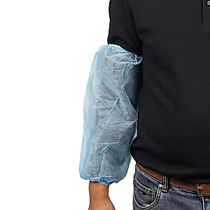 Greenour Pack of 200 Disposable Sleeve Covers for Arms Breathable and Durable Nonwoven Oversleeves Latex-free with Elastic Ends Blue 16 Inches