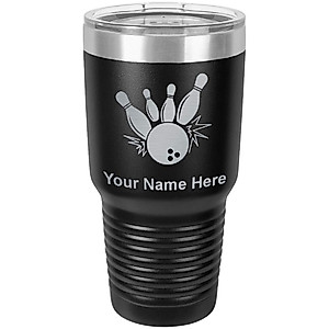 LaserGram 30oz Vacuum Insulated Tumbler Mug, Bowling Ball and Pins, Personalized Engraving Included (Black)