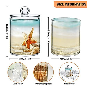 4 Pack Qtip Holder Dispenser Shell on Beach Summer Time Cotton Ball Cotton Swab Cotton Round Pads Floss Clear Bathroom Storage Containers Plastic Apothecary Jars with Lids