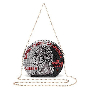 Covelin Women's Dollar Coin Handbag Rhinestone Purse Evening Clutch Bag Black