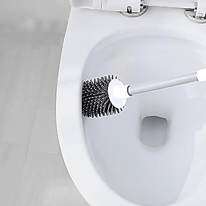 SAAKO Toilet Brush and Holder Silicone Toilet Cleaner Brush Plastic Bathroom Cleaning Toilet Bowl Brush Floor Mounted Dual Use